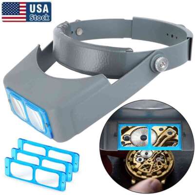 Head Headband Magnifier Reading Jewelry Visor Opitcal Glass Magnifier W ...