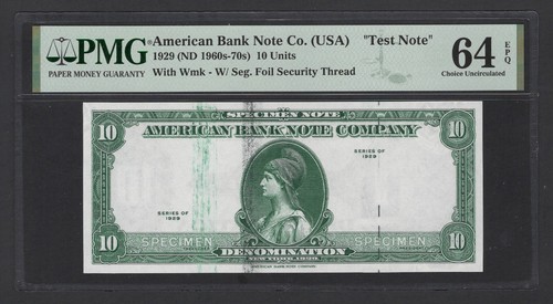 American Bank ABNC 10 Units 1929(ND1960s-70) Test Note Specimen UNC ...