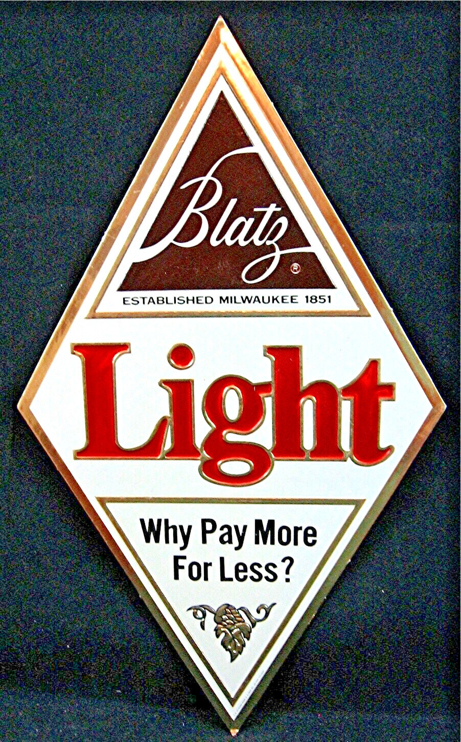 Vintage 1980 Blatz Light Beer Heileman Brew Co Embosograph Sign Dist ...