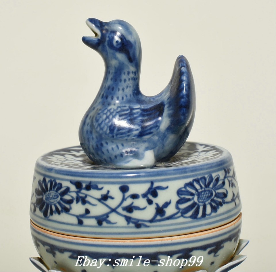 7.8" Old China Dynasty Blue White Porcelain Mandarin Duck Incense ...