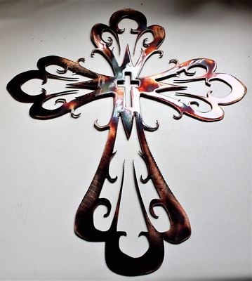 Curved Ornamental Cross - Metal Wall Art - Copper 17" x 14" | eBay