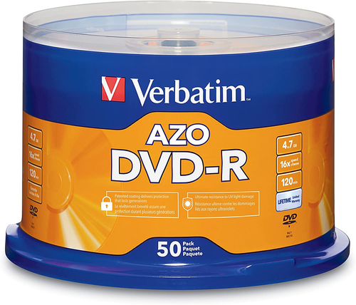 Verbatim DVD-R Blank Discs AZO Dye 4.7GB 16X Recordable Disc - 50 Pack ...