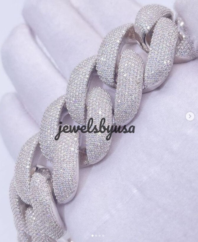 Buss Down Men's 18x8" Broad Cuban Bracelet Real Moissanite 925 Silver ...