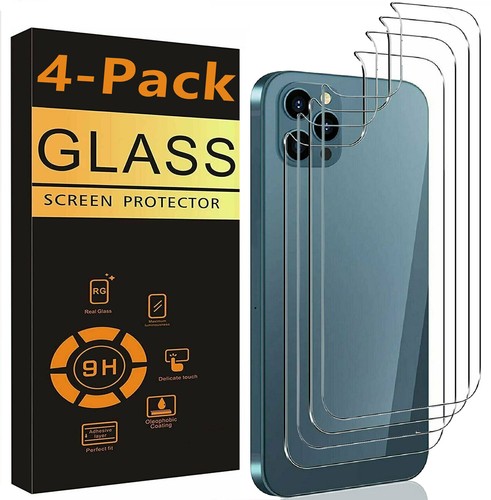 4 Pack iPhone 17 Pro Max 16 15 14 13 12 11 Tempered Glass Back Screen ...