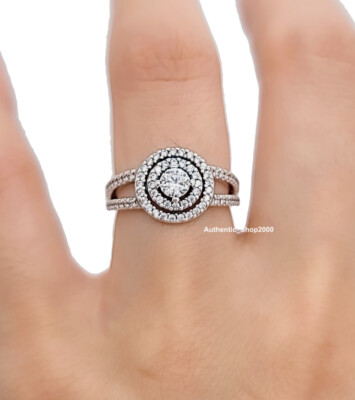 NEW 100% Authentic PANDORA 925 Silver Sparkling Double Halo Ring ...