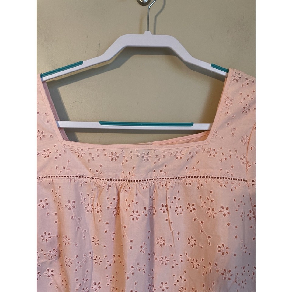 Talbots Size 1X Cotton Eyelet Square Neck Short Sleeve Top Caspian Pink | eBay