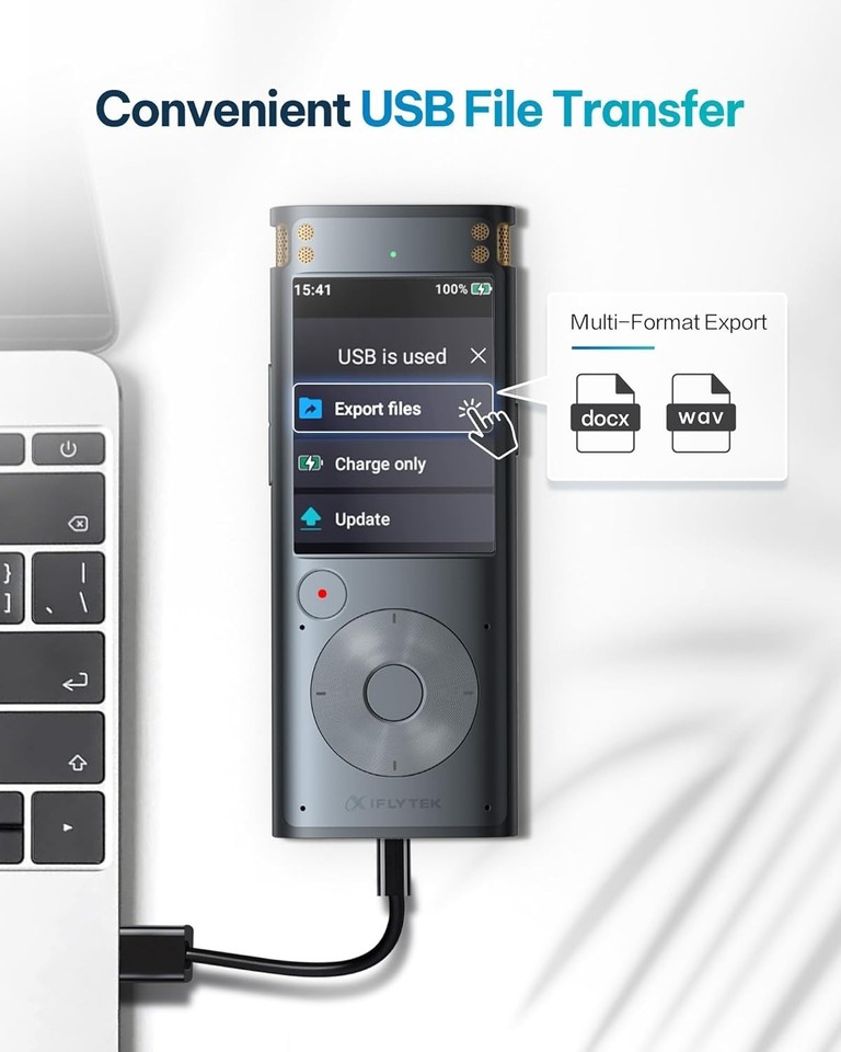 AI Voice Recorder Digital Transcriber with Playback WiFi USB-C Noise ...