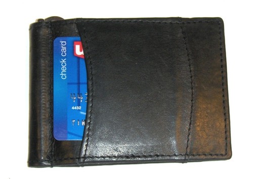 Leather Money Clip / Front Pocket Wallet with Spring for Bills - Black ...