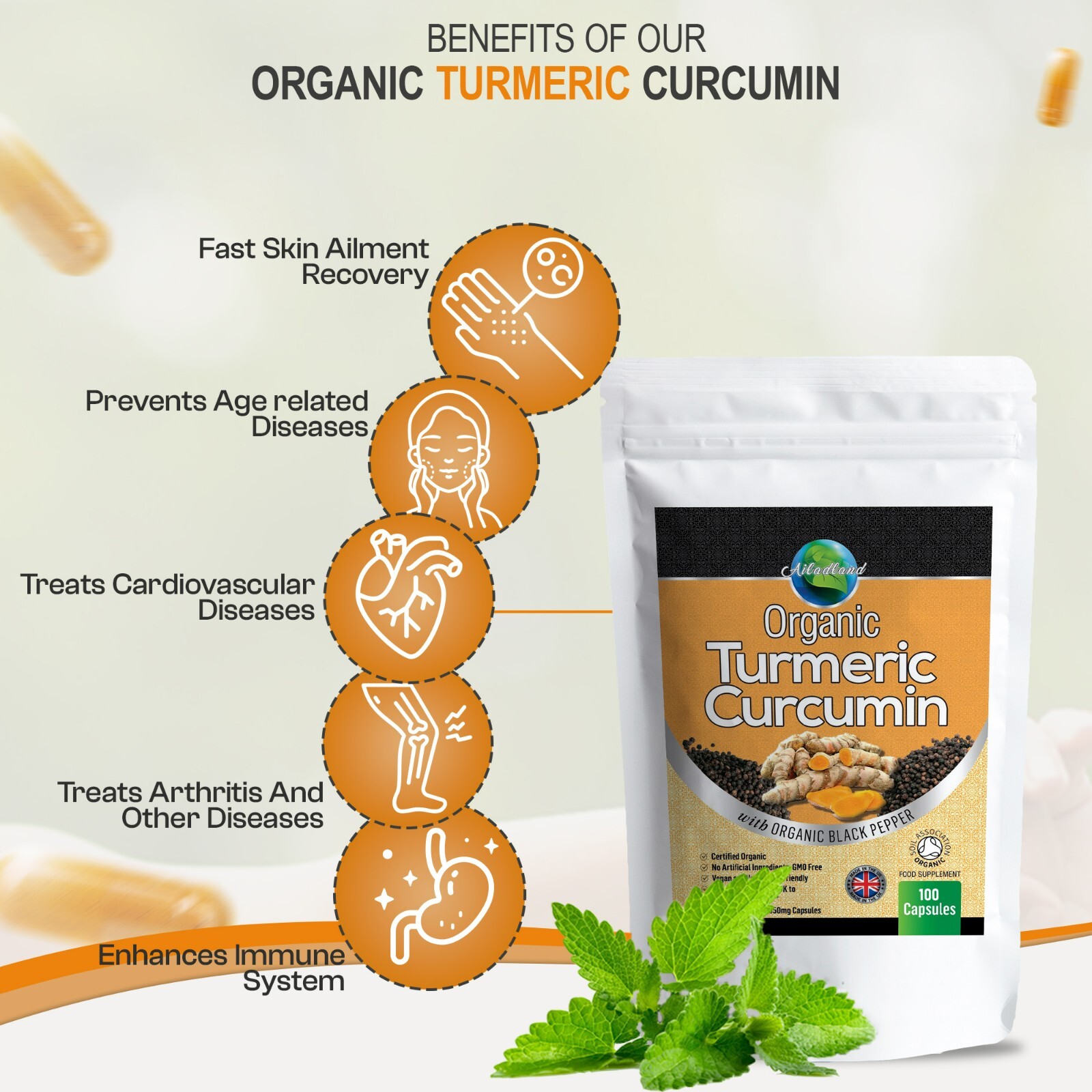 ORGANIC TURMERIC CURCUMIN 1550mg CAPSULES and ORGANIC BLACK PEPPER ...
