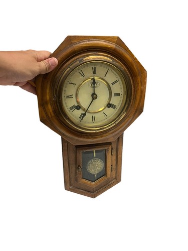 Antique ITF I.t.f Wind Up Pendulum Schoolhouse Wood Wall Clock Needs ...