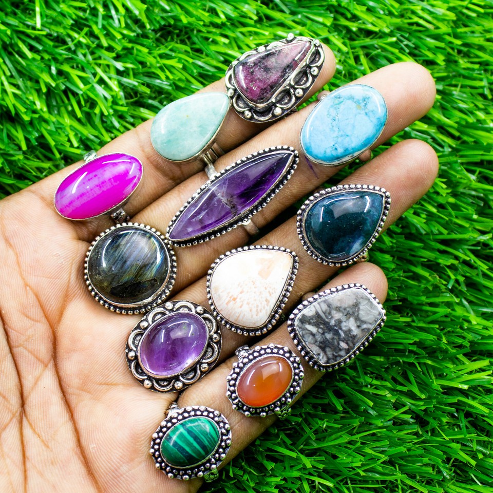 Women Rings Mix Gemstone Rings Silver Plated Rings Handmade rings TT-8 ...