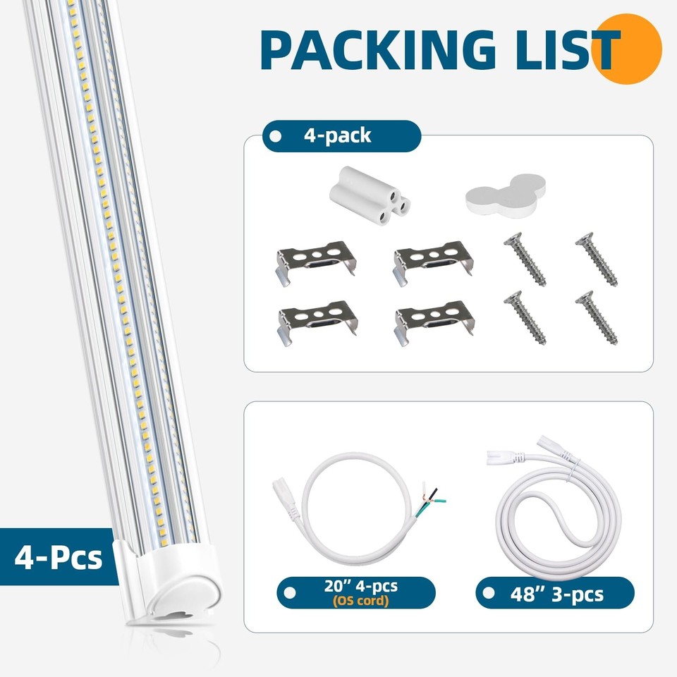 Barrina 8FT LED Shop Light, 100W 15000LM 5000K, Clear Cover Linkable ...