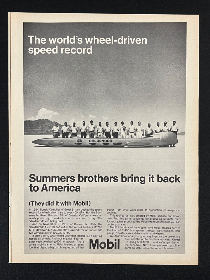 1966 Mobil oil 1964 Donald Campbell speed record ad ready to frame and ...