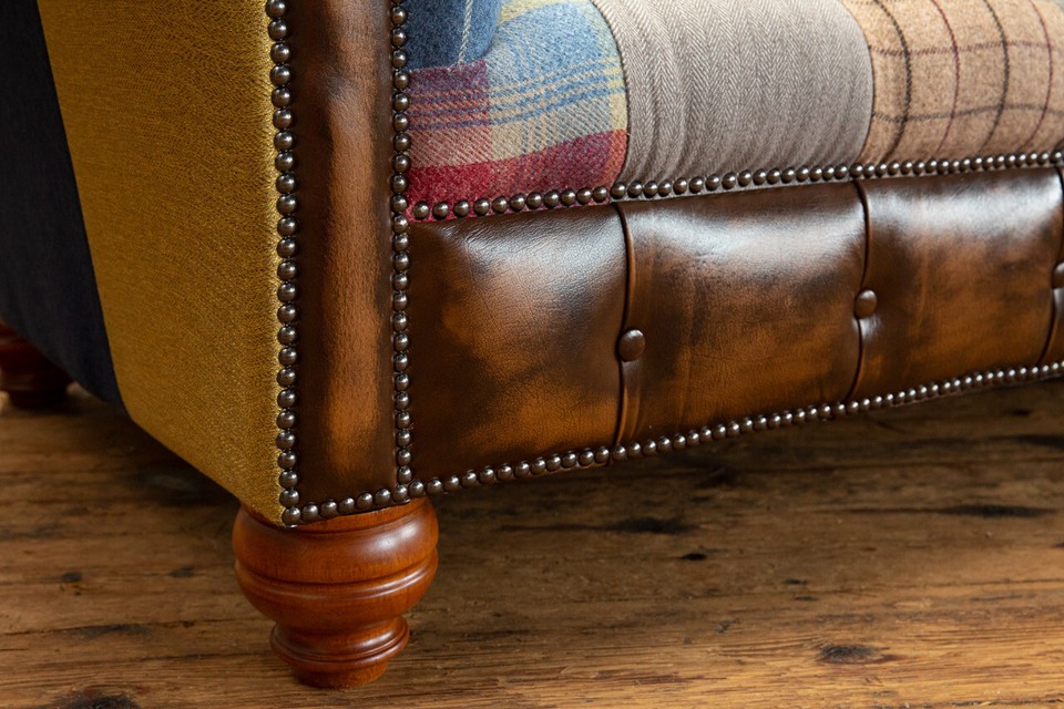 Unique Handmade 3 seater Multi Colour Wool & Leather Patchwork ...