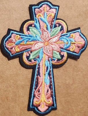 Divine Cross embroidered Iron on patch Religious Christian faith floral ...