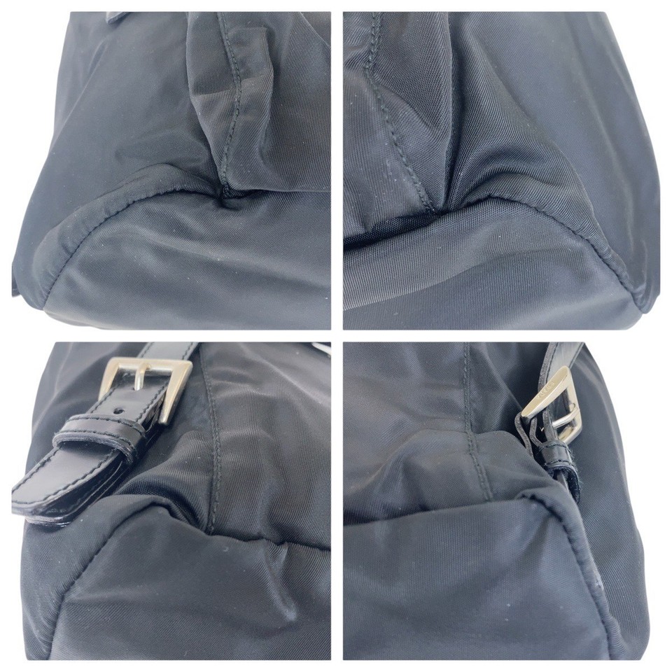 Excellent condition PRADA Tessuto Triangle Logo Plate Black Silver ...