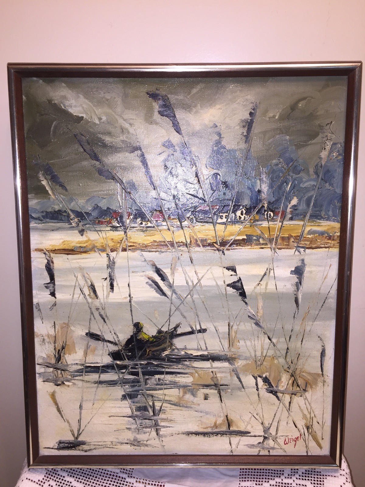 D.E. WEIGEL~IMPRESSIONIST ARTIST~1971 OIL PAINTING~SHORELINE SCENE W ...