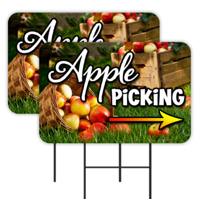 Apple Picking 2 Pack Double-Sided Yard Signs 16" x 24" with Metal ...