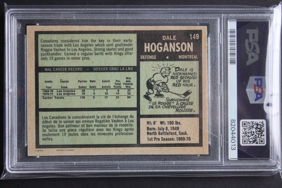 Dale Hoganson 1971-72 0-PEE-CHEE ROOKIE #149 PSA 7 | eBay