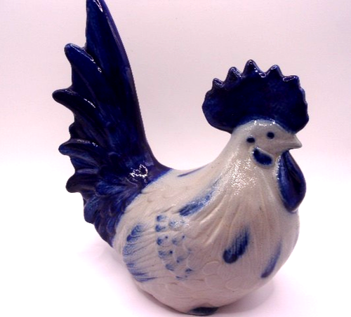 Eldreth Pottery Salt Glazed Painted Ceramic Rooster Farmhouse Signed ...
