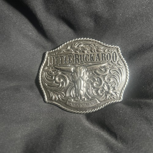 LITTLE BUCKAROO BELT BUCKLE WITH STEER SKULL COWBOY IN TRAINING WORDS ...