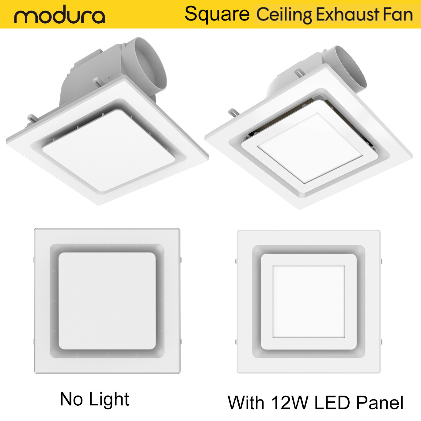 Modura 250mm/290mm Square Duct Exhaust Fan Bathroom Kitchen Air Heat ...