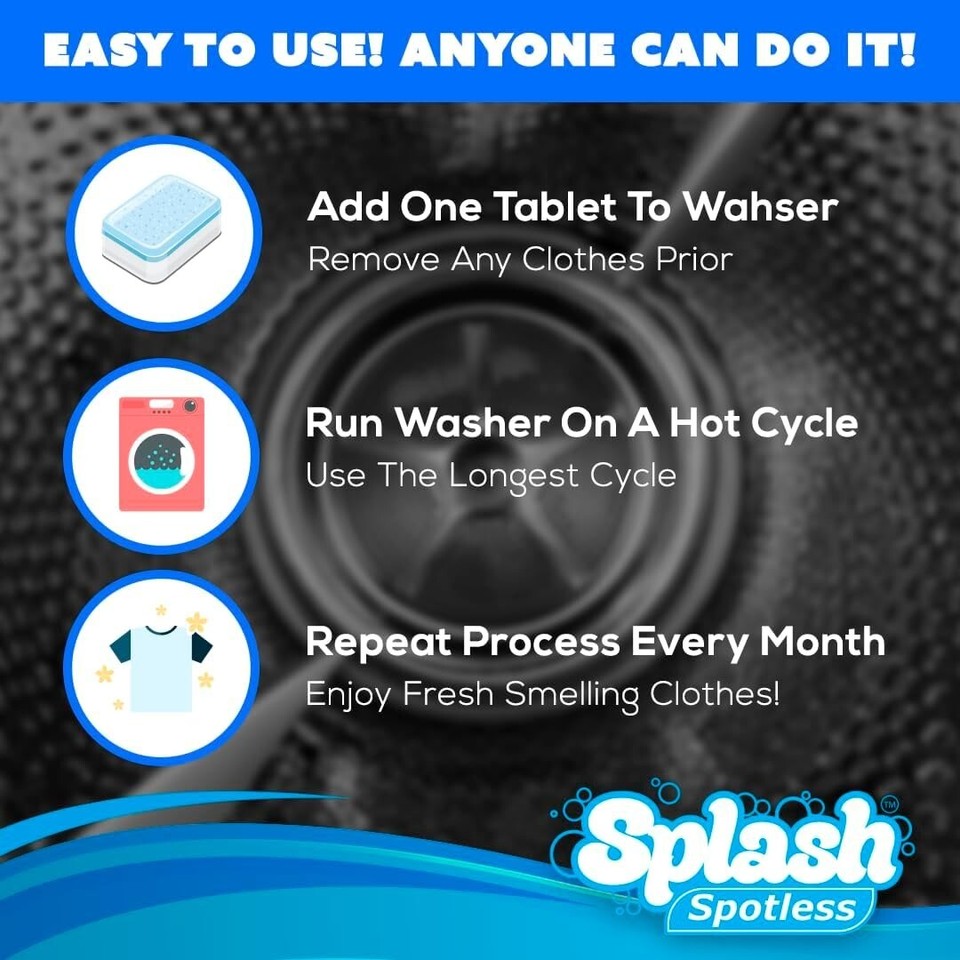 Splash Spotless Washing Machine Cleaner for HE Front Load & Top Load ...