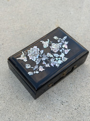 Japanese Music Jewelry Box Turtle Clasp Abalone Shell Butterflies ...