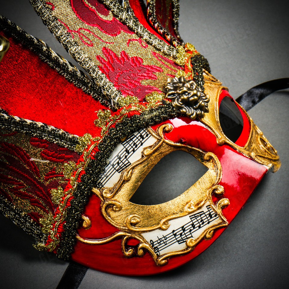 Luxury Musical Venetian Gold Black Jolly Jester Masquerade Half Face ...