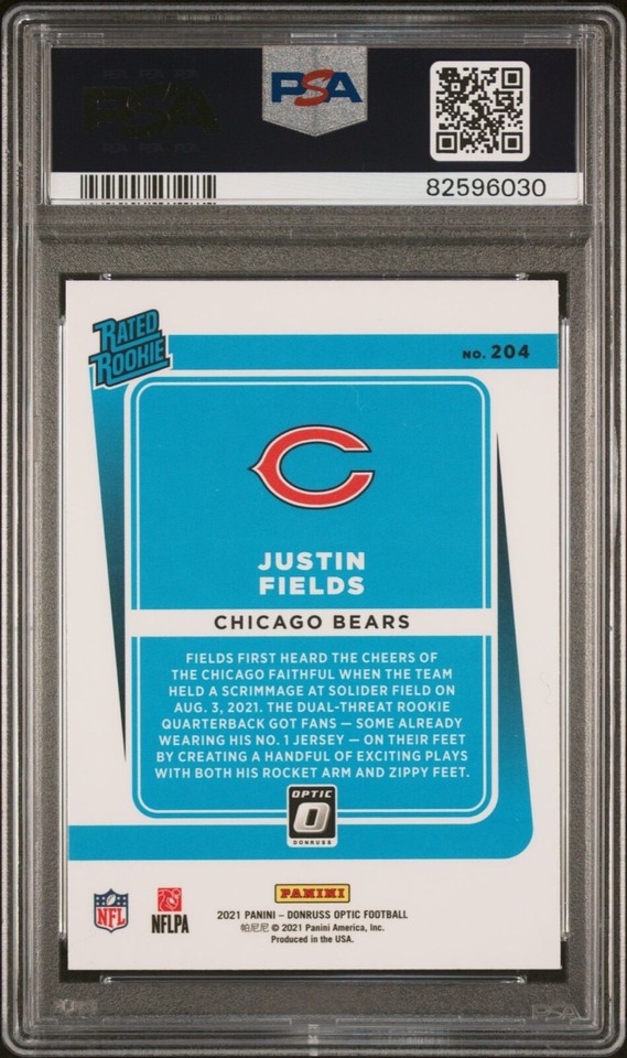 2021 Donruss Optic #204 Justin Fields Bears RC Rookie PSA 10 GEM MINT ...