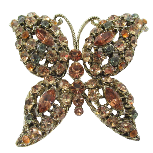 Rhinestone Large Butterfly Brooch Pin Vintage Orange Yellow Figural | eBay