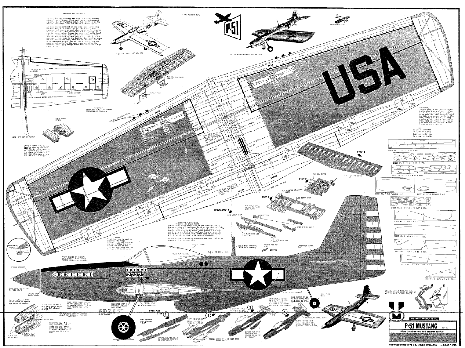 Midwest P51 Mustang profile stunt / combat control line for .29-.40 ...