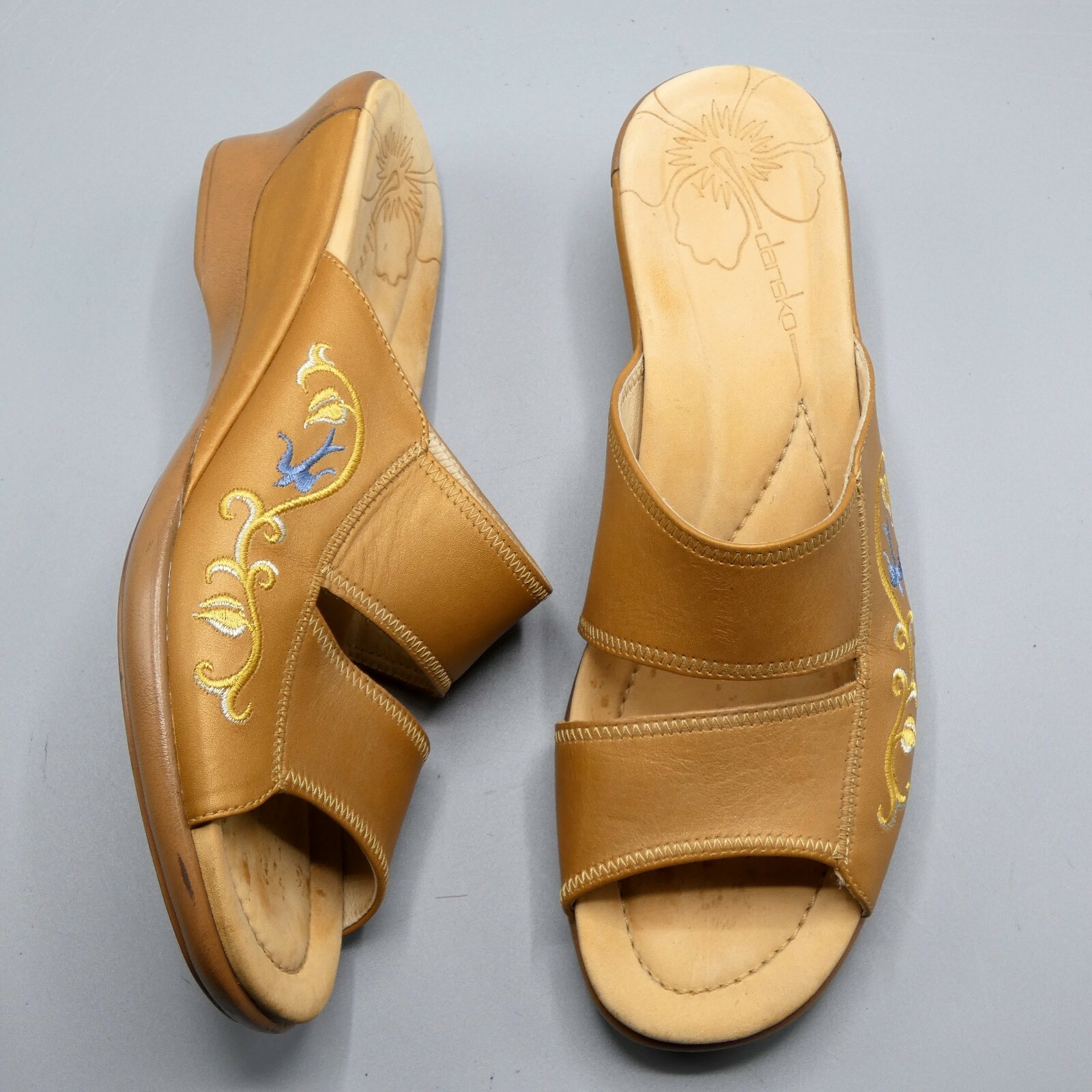 Dansko Women Gold Floral Embroidered Leather Wedge Cl… - Gem