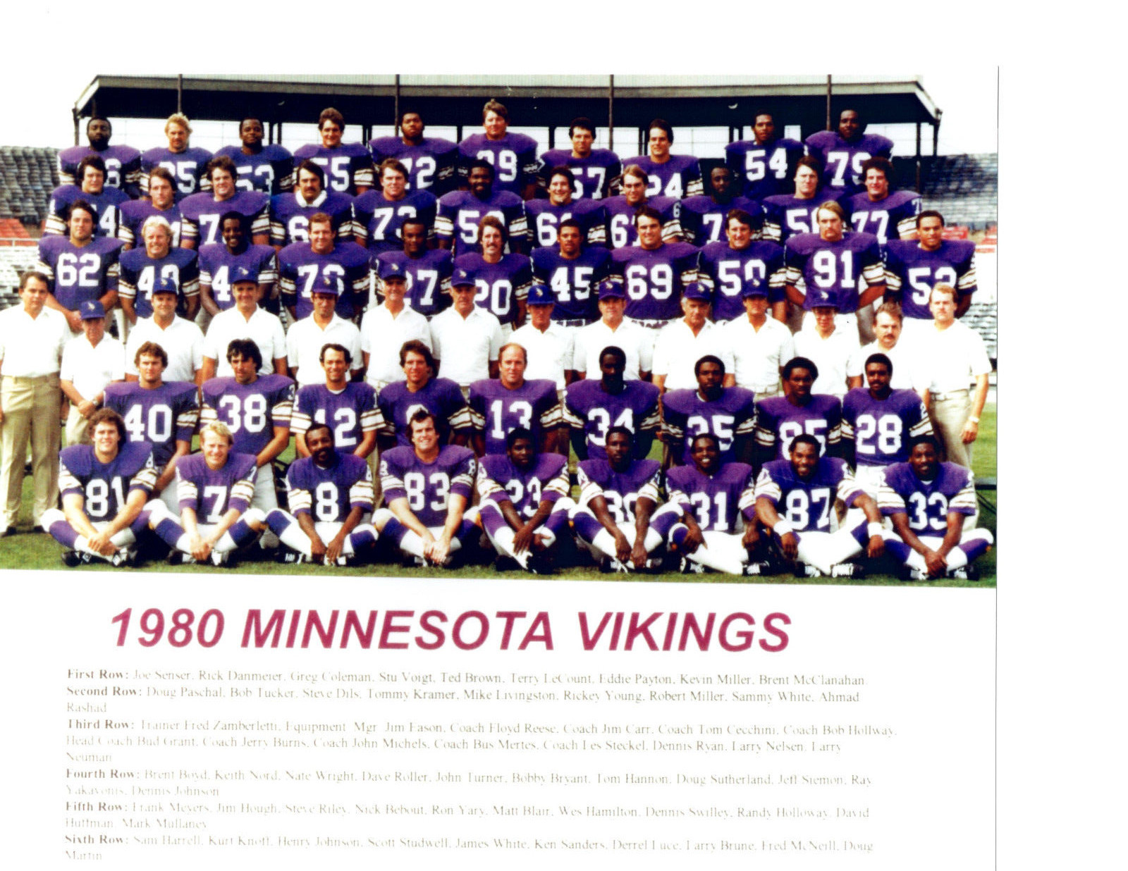 1980 MINNESOTA VIKINGS 8X10 TEAM PHOTO KRAMER RASHAD FOOTBALL NFL AFL ...
