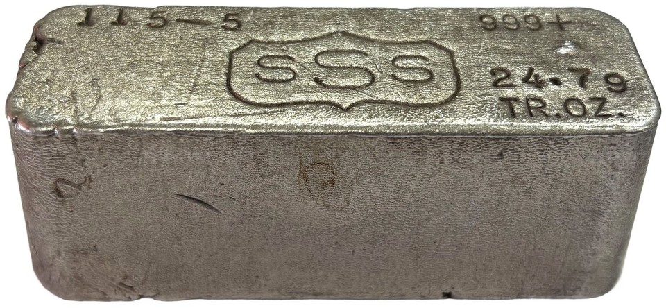 VINTAGE SILVEX SILVER SYSTEMS 24.79 TROY OZ .999+ FINE HAND POURED BAR ...