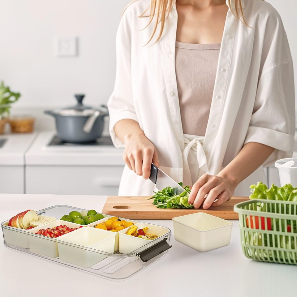 Snack Containers, Divided Serving Snack Tray with Lid - Double layered ...