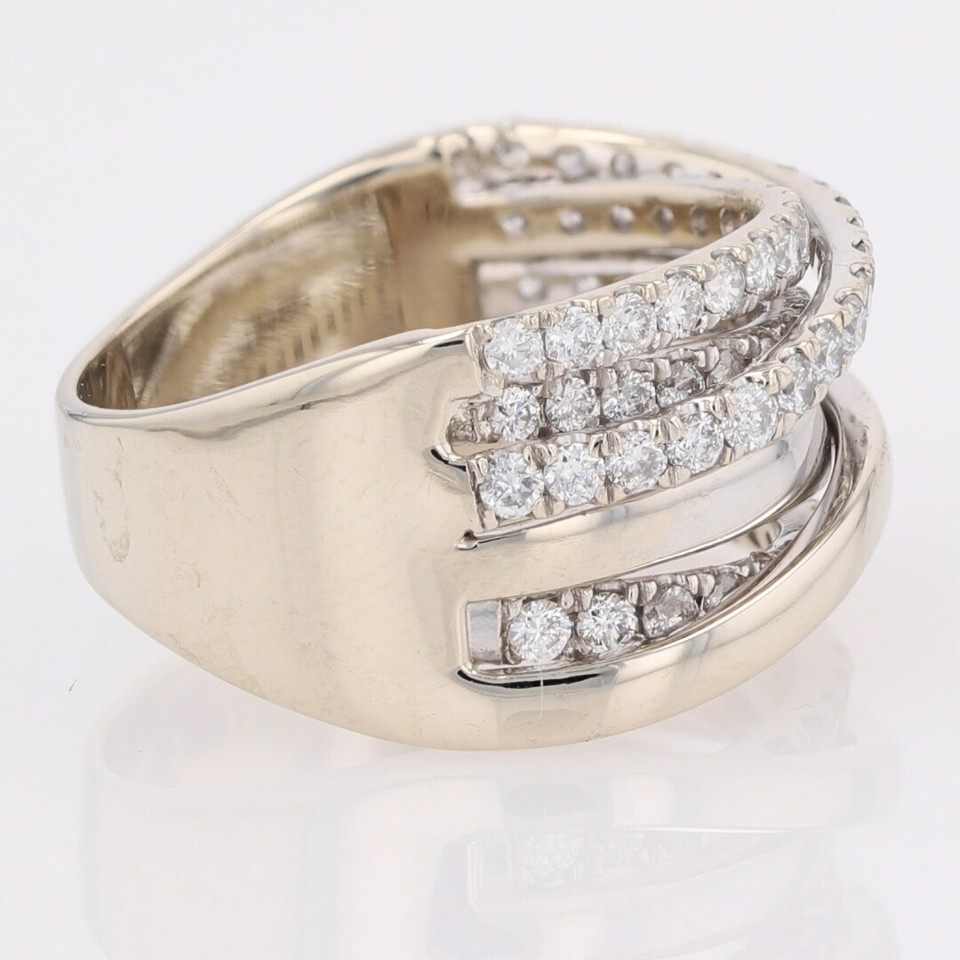 1.33ctw Diamond Prong Set Crisscross Statement Ring 14k White Gold Size ...