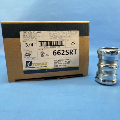 25 Pack Topaz 662SRT 3/4" Compression EMT Coupling Rain Tight Steel (A6 ...