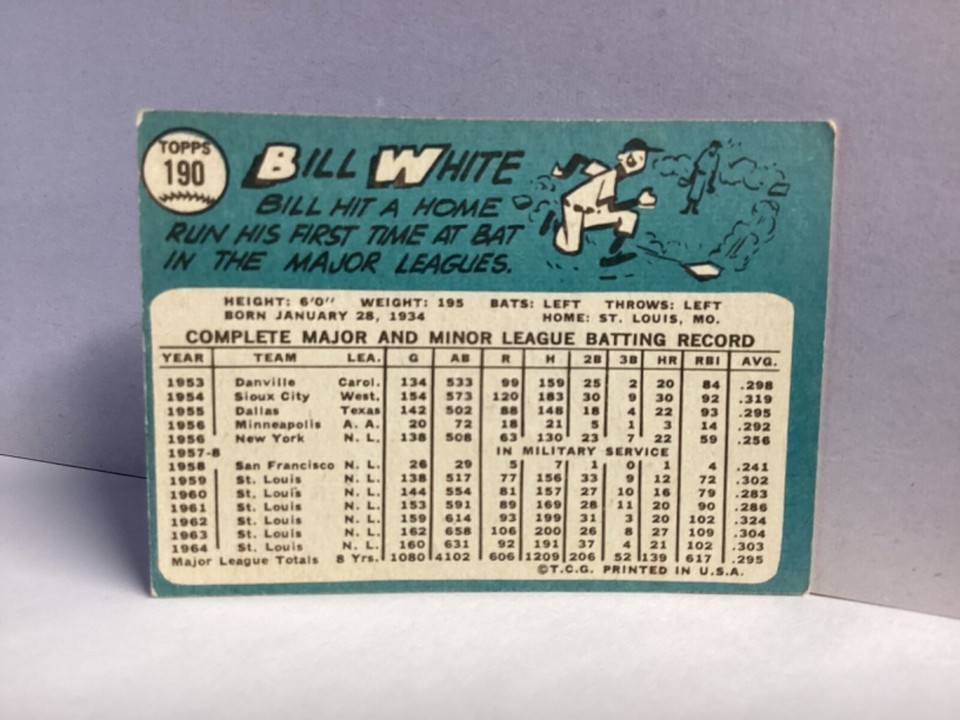 1965 Topps #190 Bill White Baseball Card | eBay
