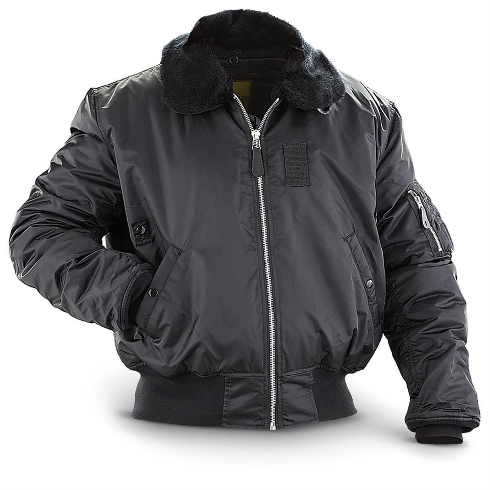 Mens US Army B15 Bomber Jacket Pilot Flight Flying Winter fur Collar ...