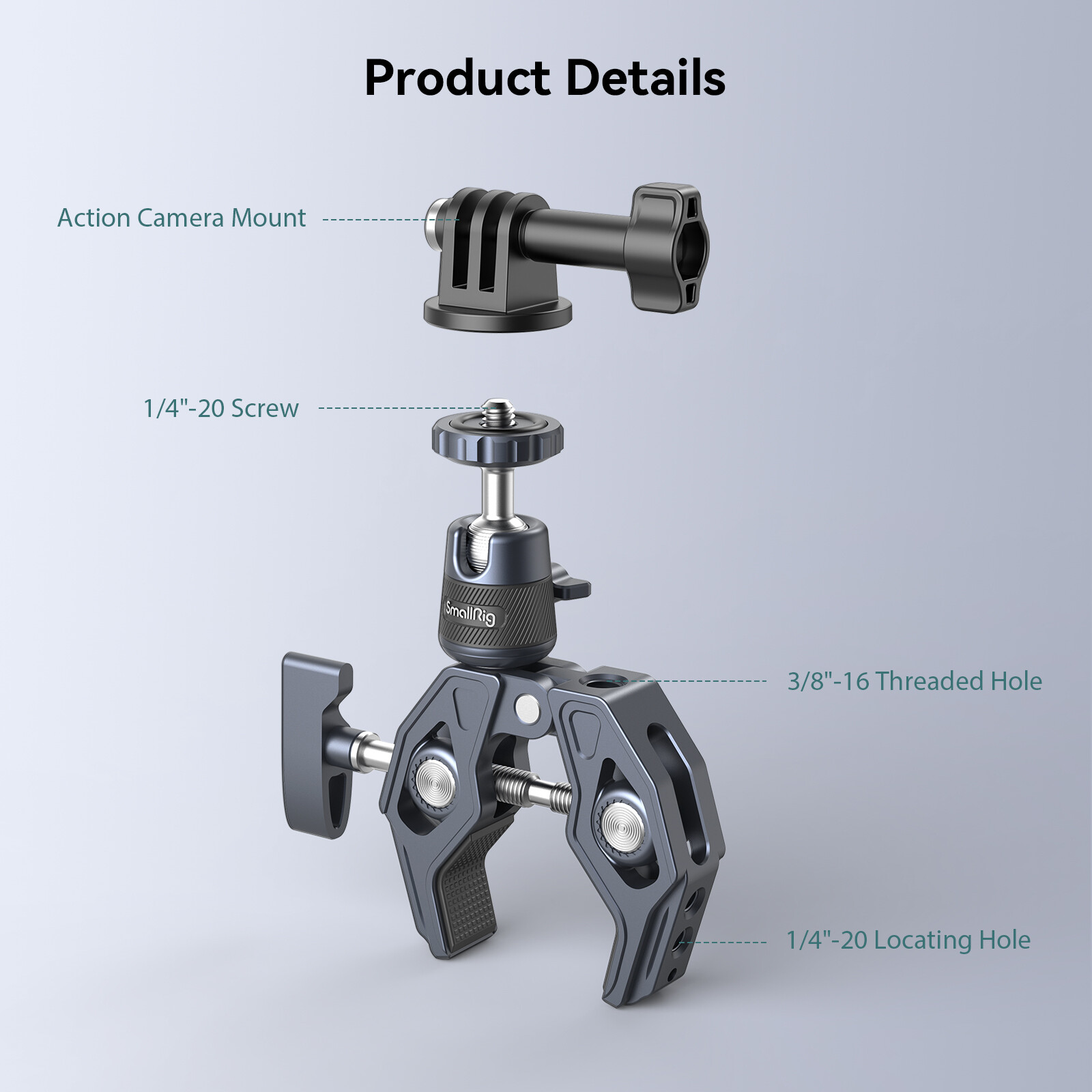 SMALLRIG Super Clamp with Ballhead, Camera Clamp Mount with Adapter for ...