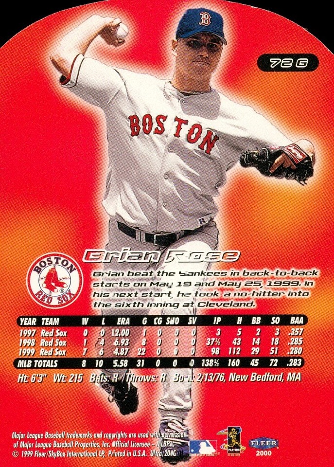 2000 Ultra Gold Medallion Brian Rose 72 Red Sox | eBay