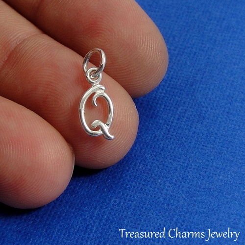 925 Sterling Silver Letter Q Charm - Initial Script Cursive Q Alphabet ...