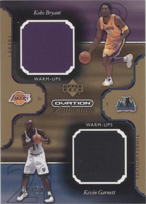 2002-03 Upper Deck Ovation - Authentics Kobe Bryant, Kevin Garnett #KB/KG Dual Gold Warm-Ups /50 ...