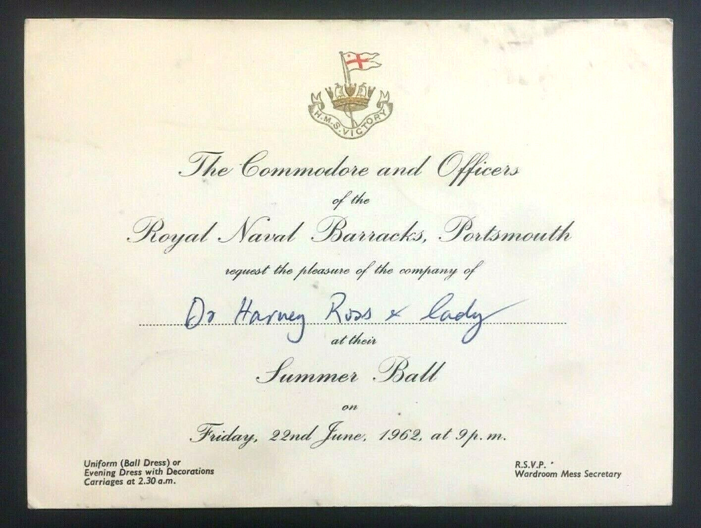 HMS Victory Invitation Card Summer Ball | Grelly UK