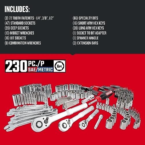 CRAFTSMAN CMMT45305 Mechanics Tool Set, 230 Piece Socket Set, 3 Drawer ...
