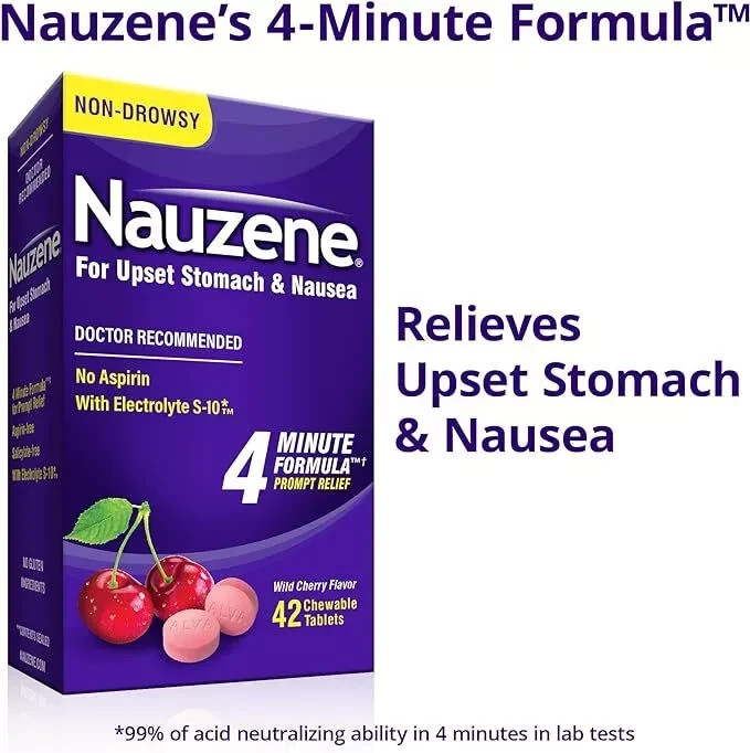 Nauzene Nausea Relief Chewable Tablets Wild Cherry Flavor, 42 Ct | eBay