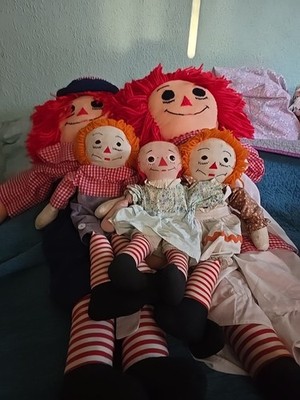 Vintage Raggedy Ann And Andy Rag Doll Set. 5 Dolls | eBay