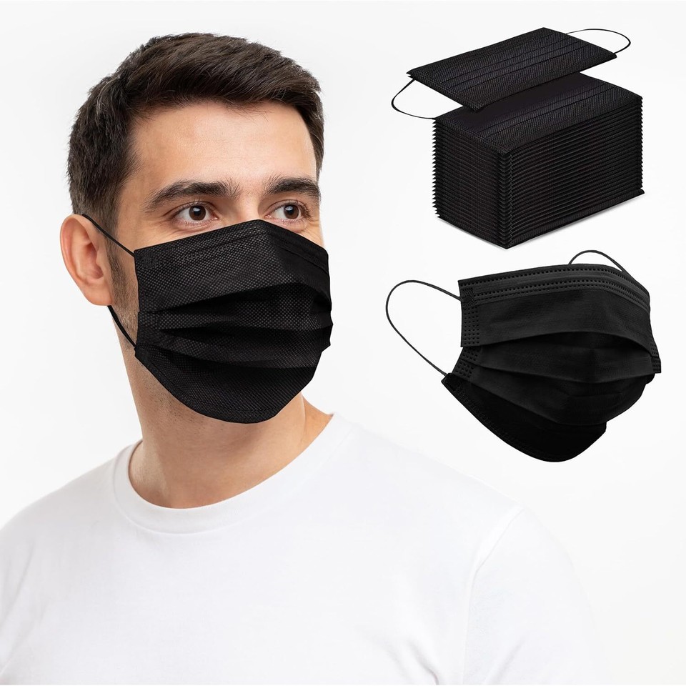 100 PCS Disposable Face Mask Non Medical Surgical 3 Ply Ear loop Black ...