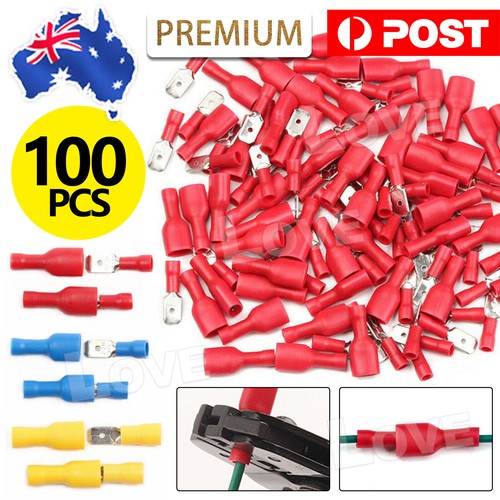 100X Insulated Electrical Wire Spade Splice Connectors Cable Crimp ...